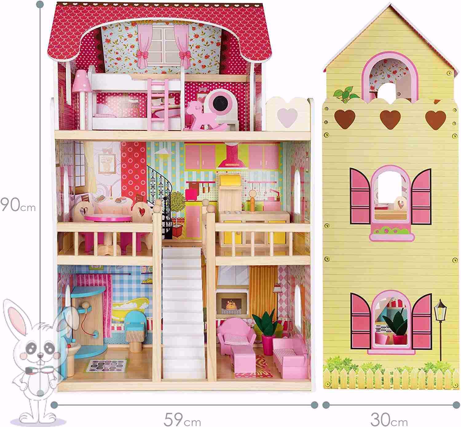 Arnoob | Poppy Large Wooden 3-Storey Dollhouse with Elevator